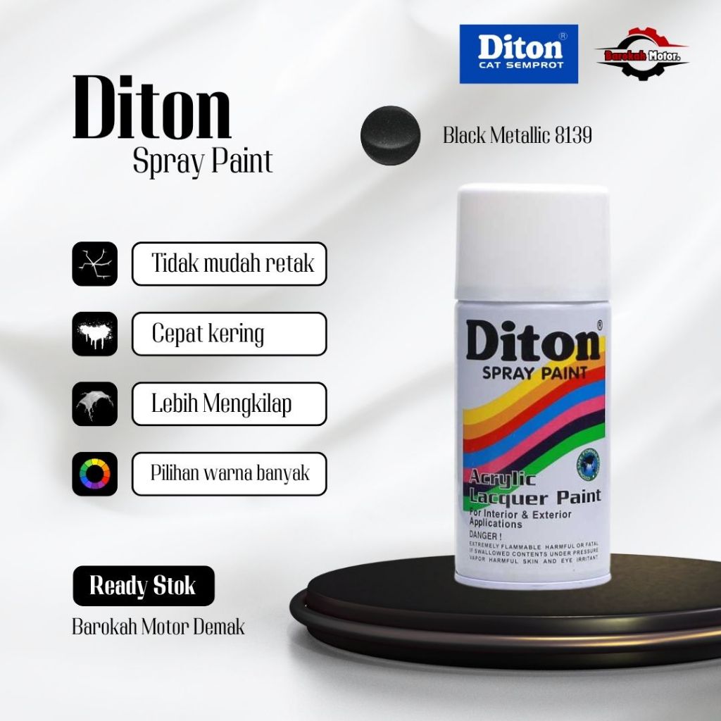 Jual CAT SEMPROT DITON SPRAY PAINT WARNA BLACK HITAM BLACK METALLIC 150 ...