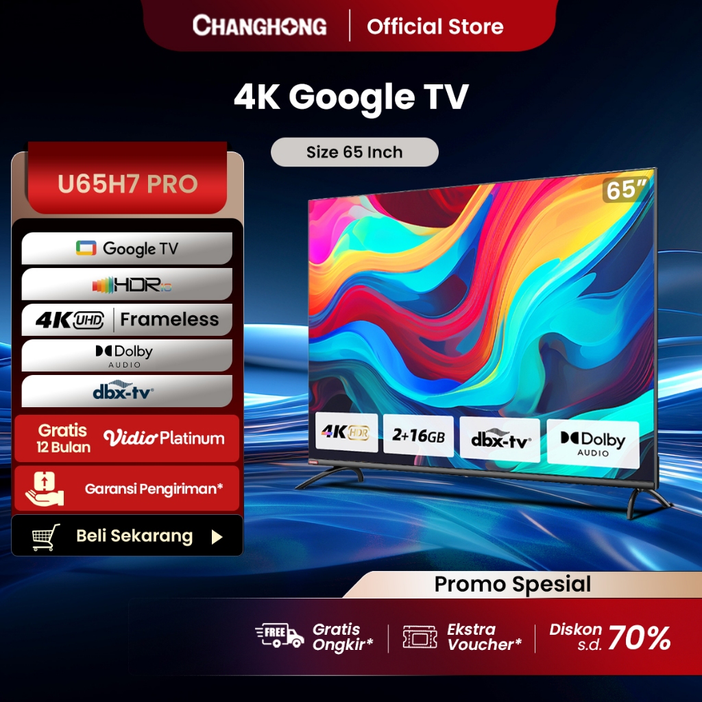 Jual Google TV Changhong 65 inch Smart TV 4K UHD-HDR10 DBX Google Assistant Netflix Youtube ...