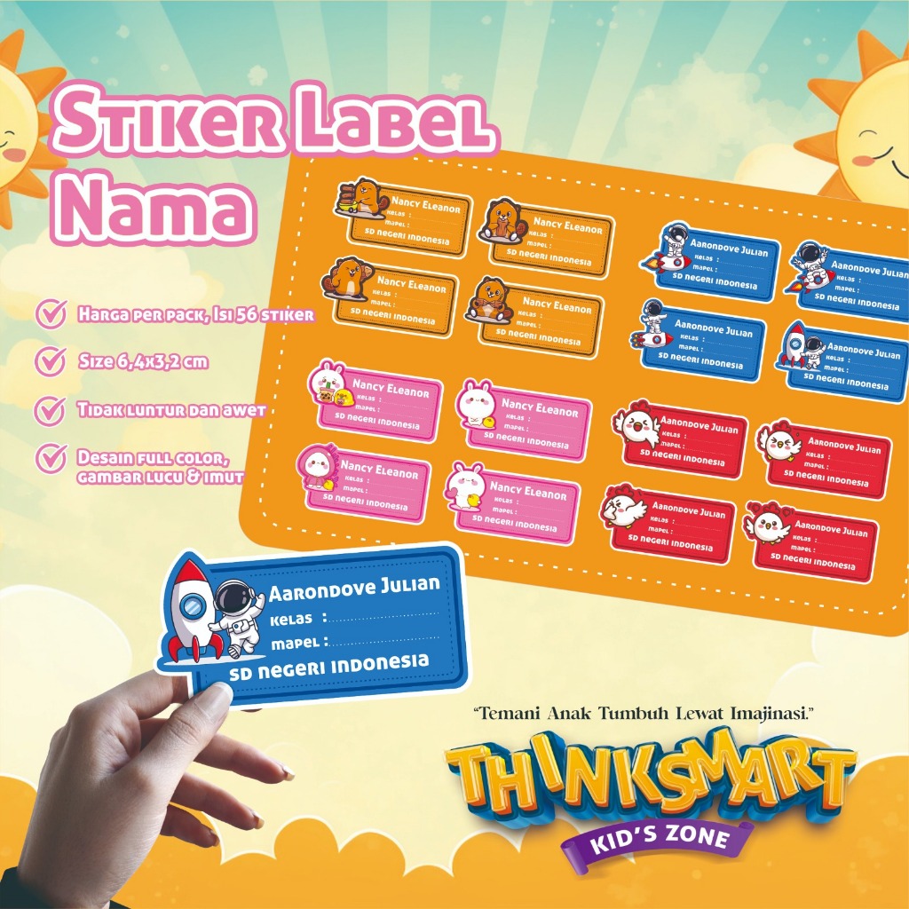Jual 52 PCS (TANPA PO) Stiker Nama Buku Lucu Anak | Custom Nama Label ...