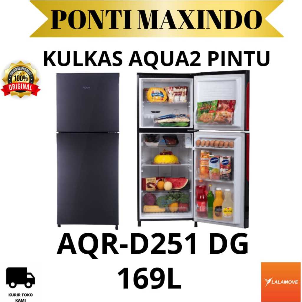 Jual KULKAS 2 PINTU AQUA AQR-D251(DG) Light Silver NO FROST 169 Liter | Shopee Indonesia