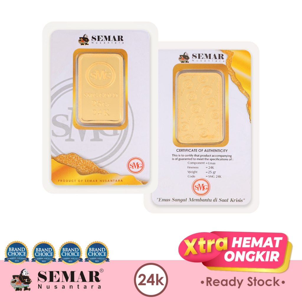 Jual Logam Mulia SMG Gold Press 25gram Emas Batangan Semar Nusantara ...