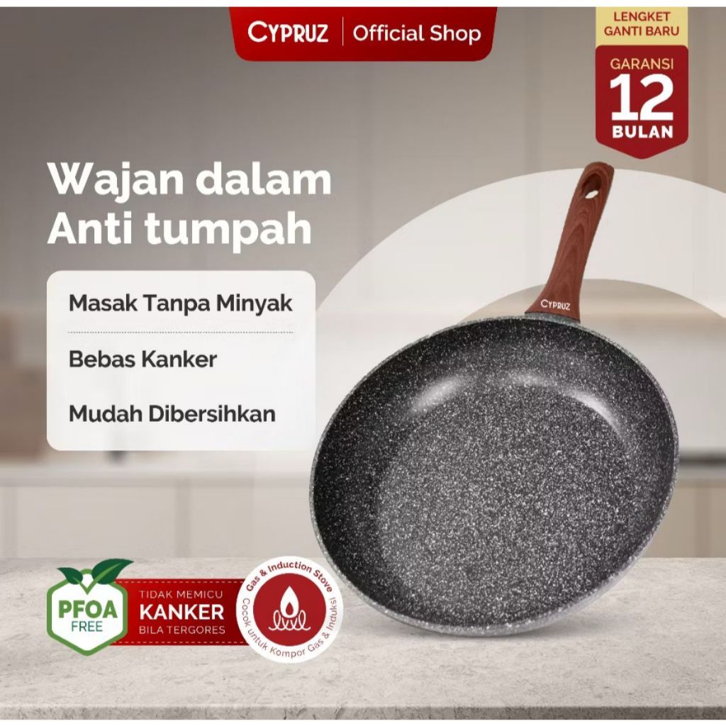Jual Cypruz Panci / Wajan Penggorengan Anti Lengket Induksi Grey Marble Series | Shopee Indonesia