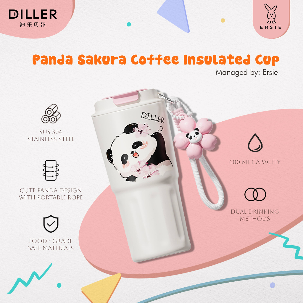 Jual Diller 600ML Panda Sakura Coffee Insulated Cup | Shopee Indonesia