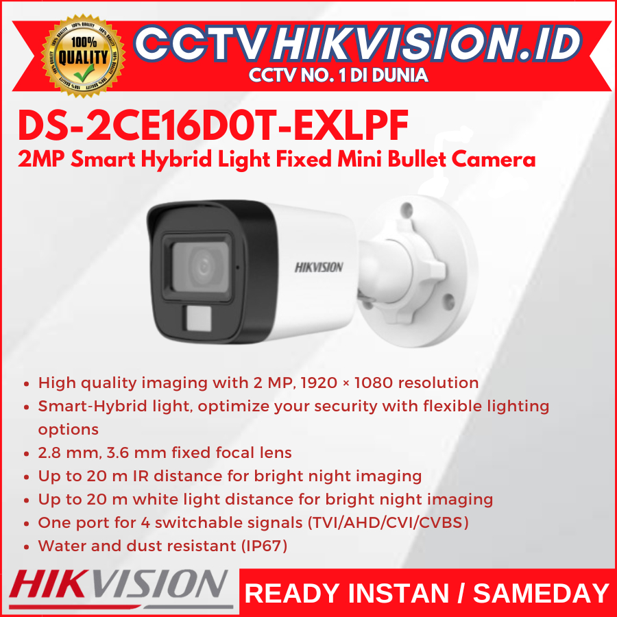 Jual HIKVISION DS-2CE16D0T-EXLPF CCTV 2MP Smart Hybrid Light Fixed Mini Bullet Camera | Shopee ...