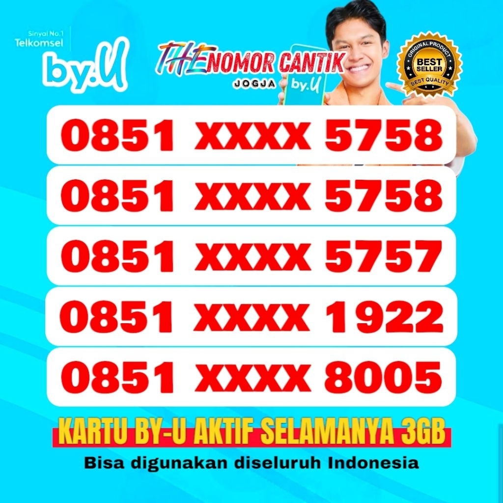 Jual Nomor Cantik Telkomsel By-U 4G/5G/LTE Hoki NAMA/168/5758/1922/8005 NAMA, ILUFA, MAJU-MAPAN ...