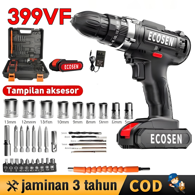Jual ECOSEN 218V 3 Speed Mesin Bor Baterai Tangan Cordless Drill ...