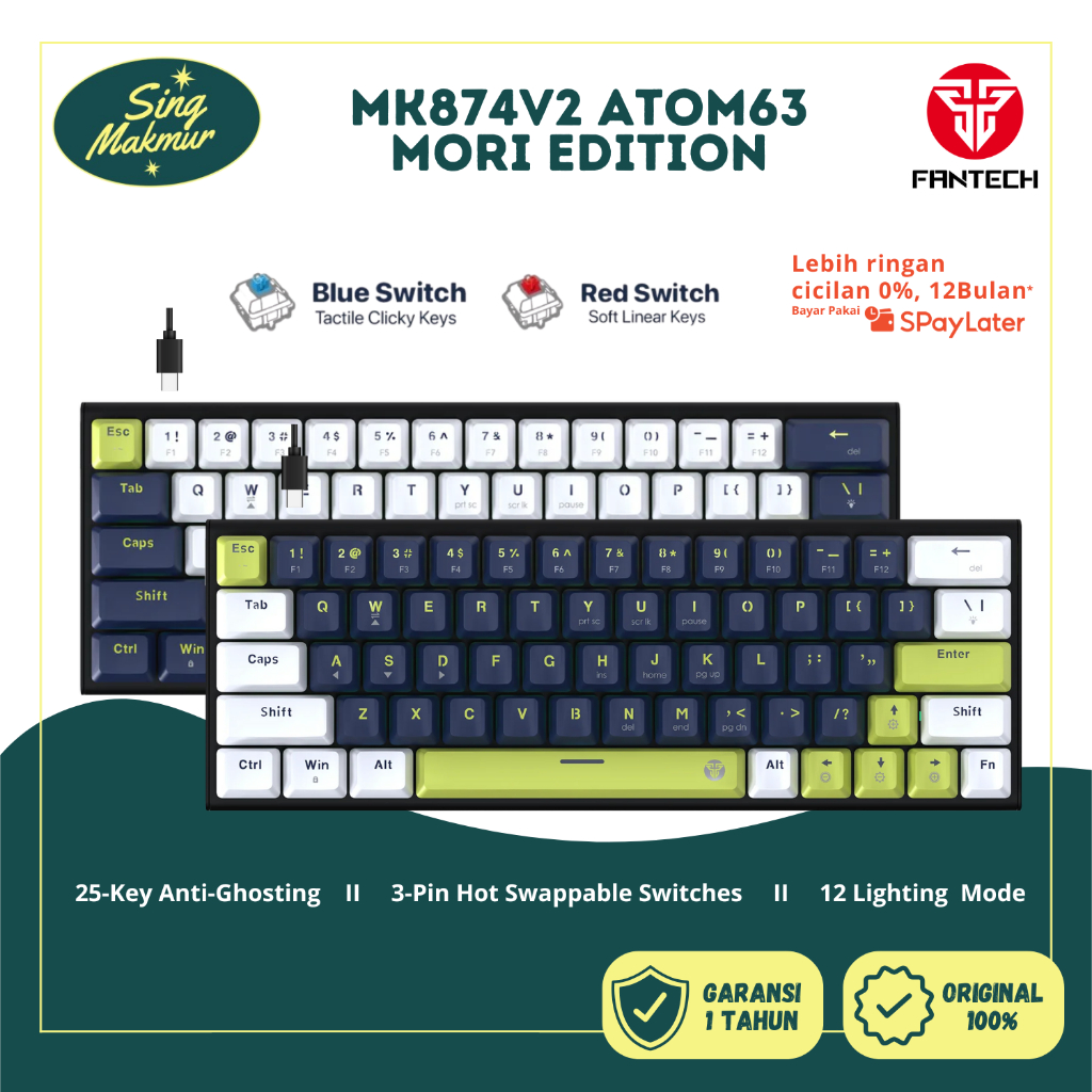 Jual Keyboard Gaming Mechanical Fantech ATOM MORI SERIES ATOM63 Layout ...