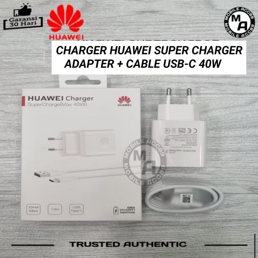 Jual Charger Huawei 40W SuperCharge Type C Original P30 - P30 Pro - P40 - P40 Pro - P40 Lite ...