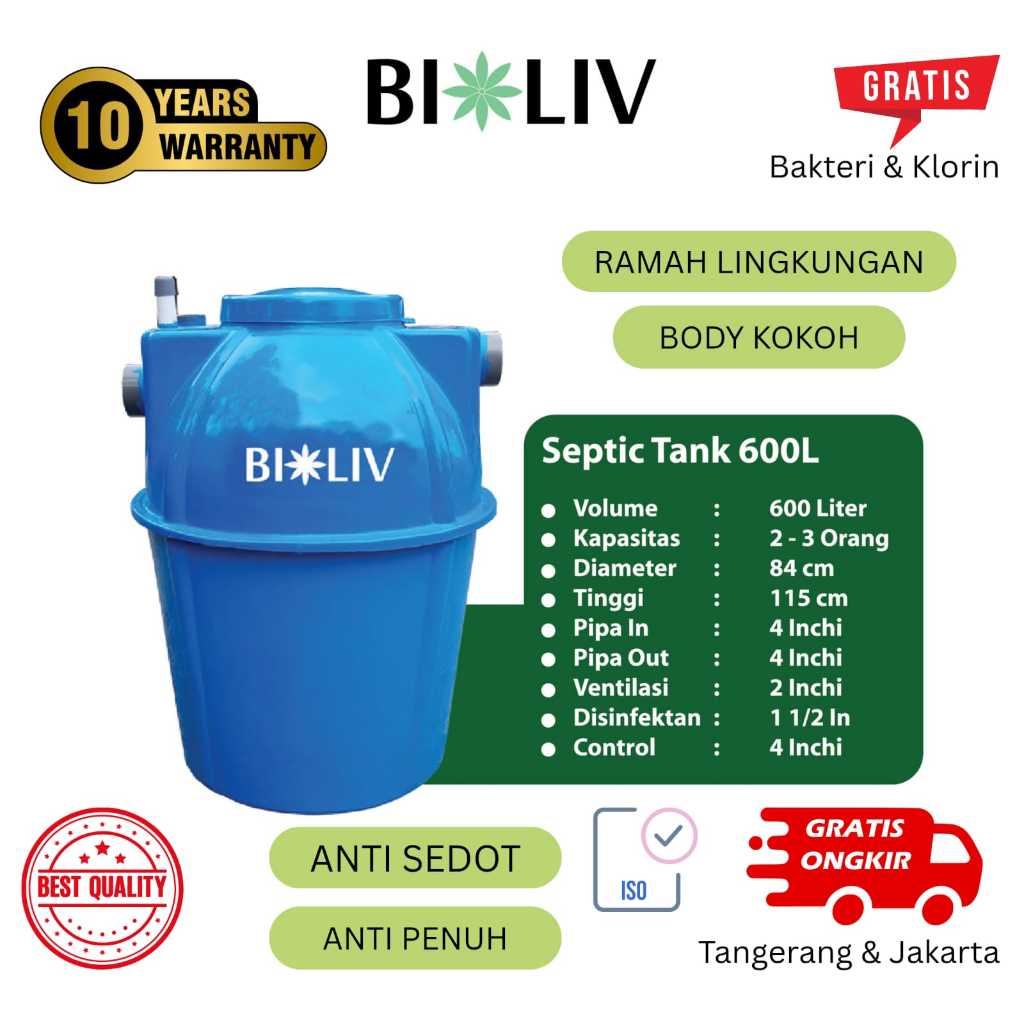 Jual BI*LIV Septic Tank BIOLIV BLV 600 - 600 Liter, Cocok untuk 2-3 ...