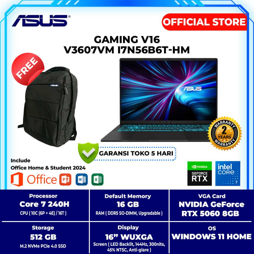 Jual ASUS GAMING V16 V3607VM I7N56B6T-HM INTEL CORE 7-240H 16GB 512GB ...