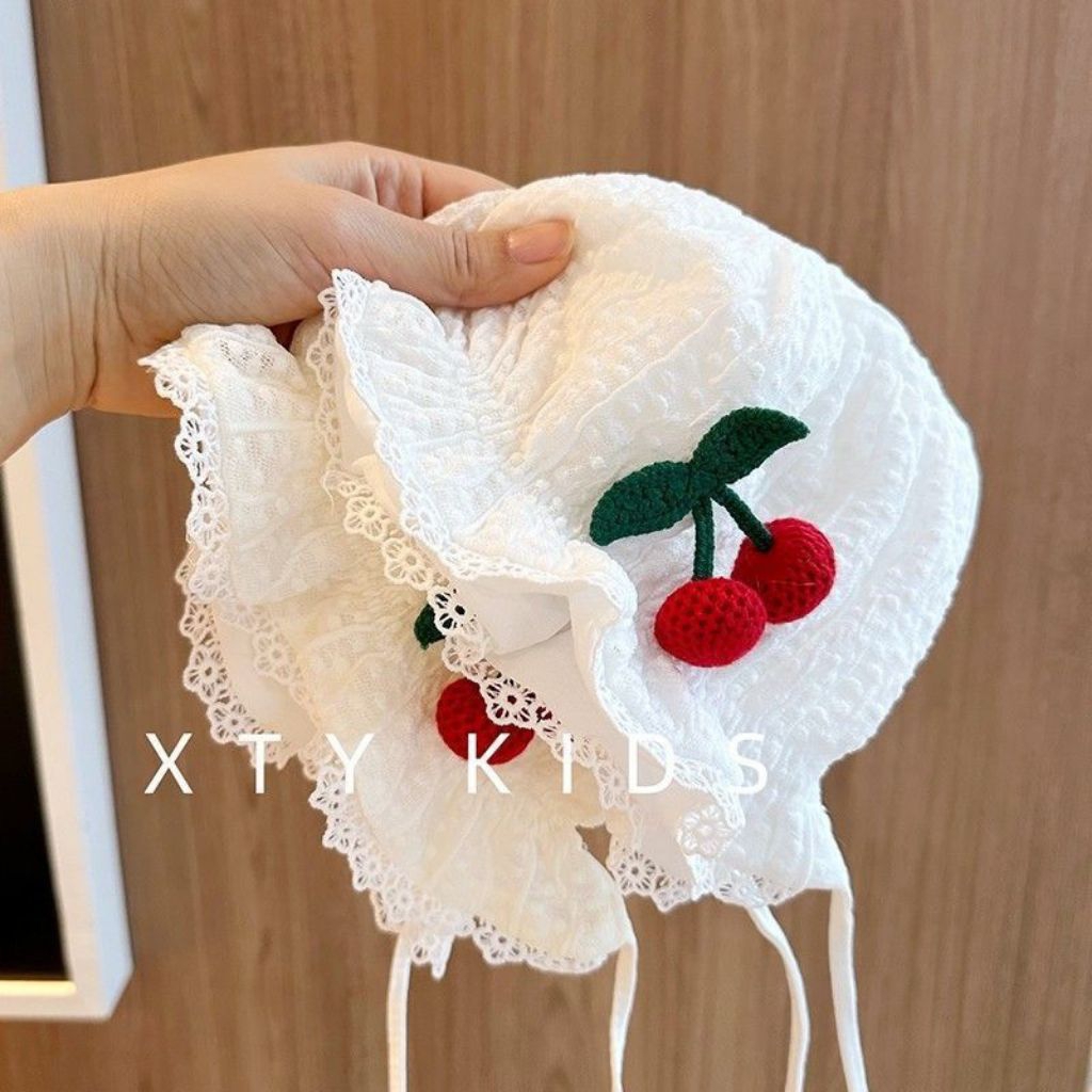 Jual kode135 topi bonnet bayi cherry/topi bonnnet anak/topi noni cherry ...