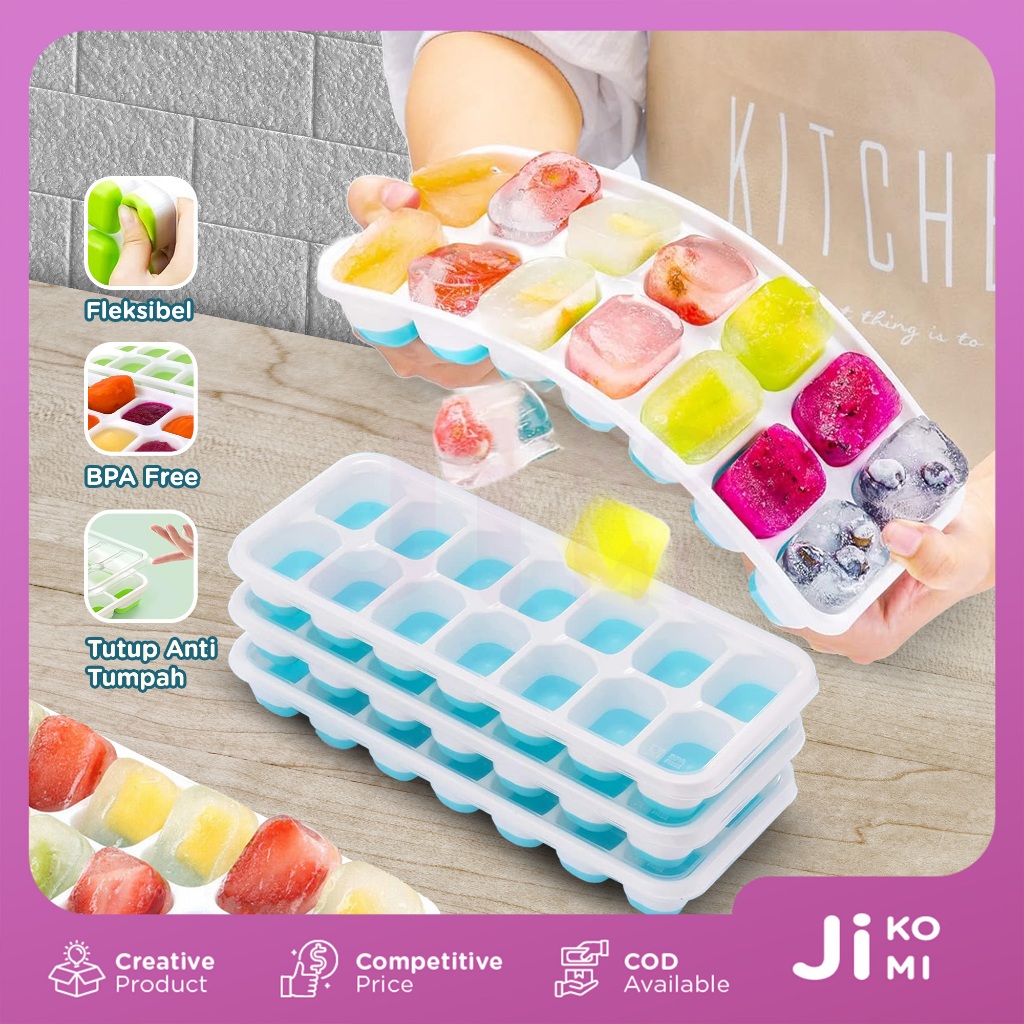 Jual Cetakan Es Batu Silikon Kotak 14 Kisi dengan Tutup Ice Cube Tray ...