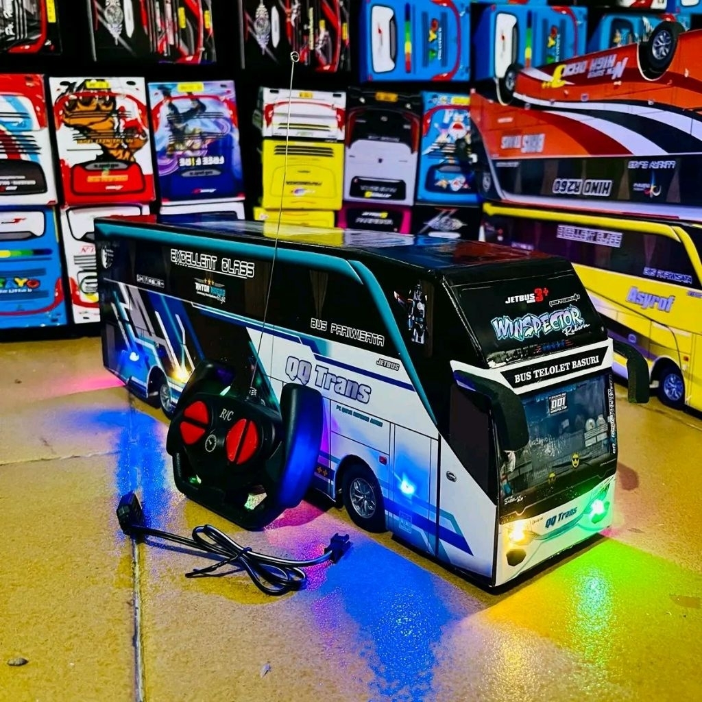 Jual miniatur bus telolet, bus remote control, lengkap baterai bus dan ...