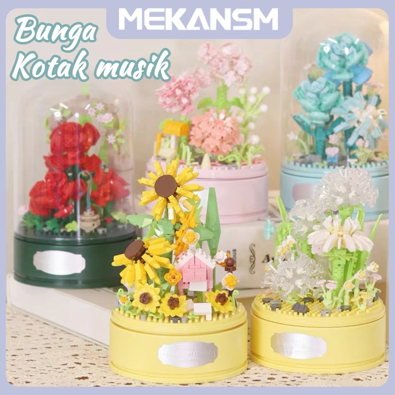 Jual MEKANSM Blok Bunga DIY Kotak Musik Bangunan Bata Bunga Mawar Kotak ...