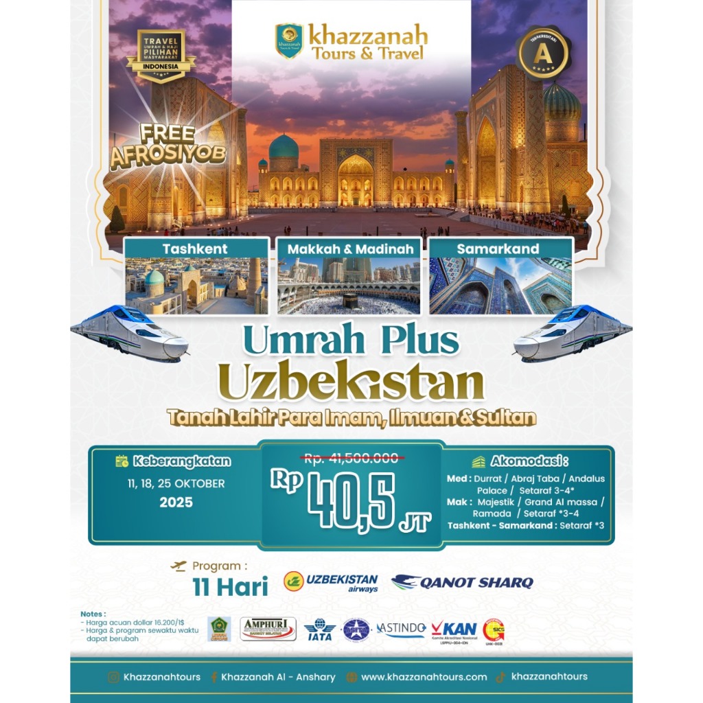 Jual UMRAH PLUS UZBEKISTAN FREE AFROSIYOB 11 HARI HOTEL MEKKAH MADINAH TASHKENT BINTANG 3-4 BY ...