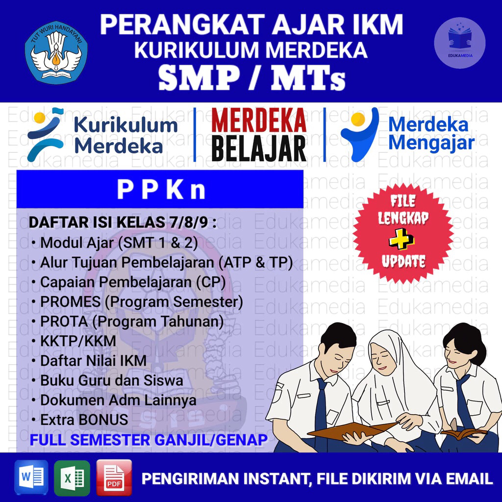 Jual PERANGKAT AJAR PPKn SMP/MTs KURIKULUM MERDEKA KELAS 7/8/9 IKM ...