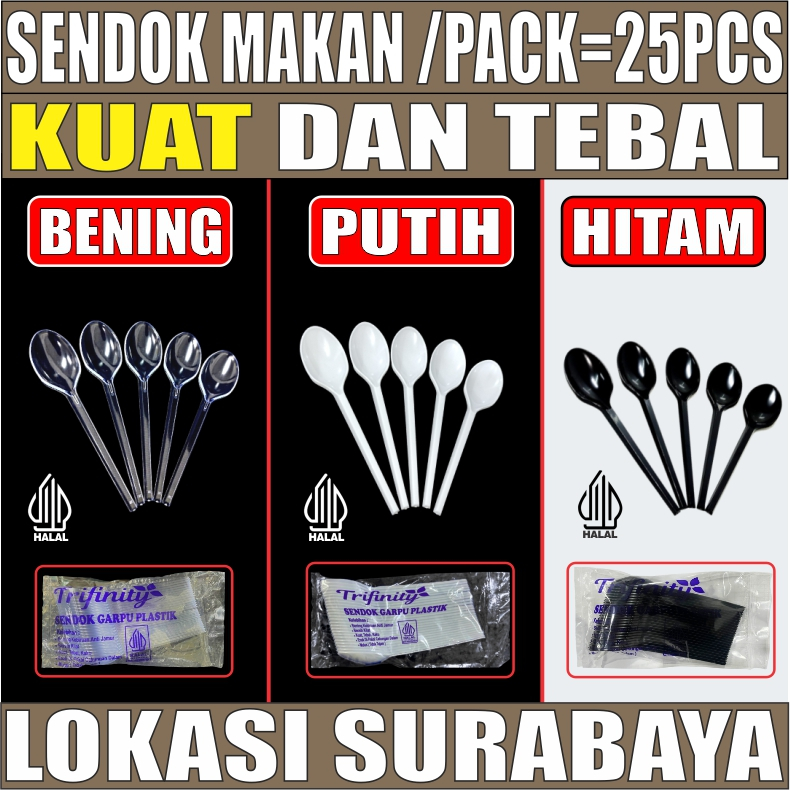 Jual Sendok Makan Plastik HALAL Kuat Tebal Panjang Bening / Hitam ...