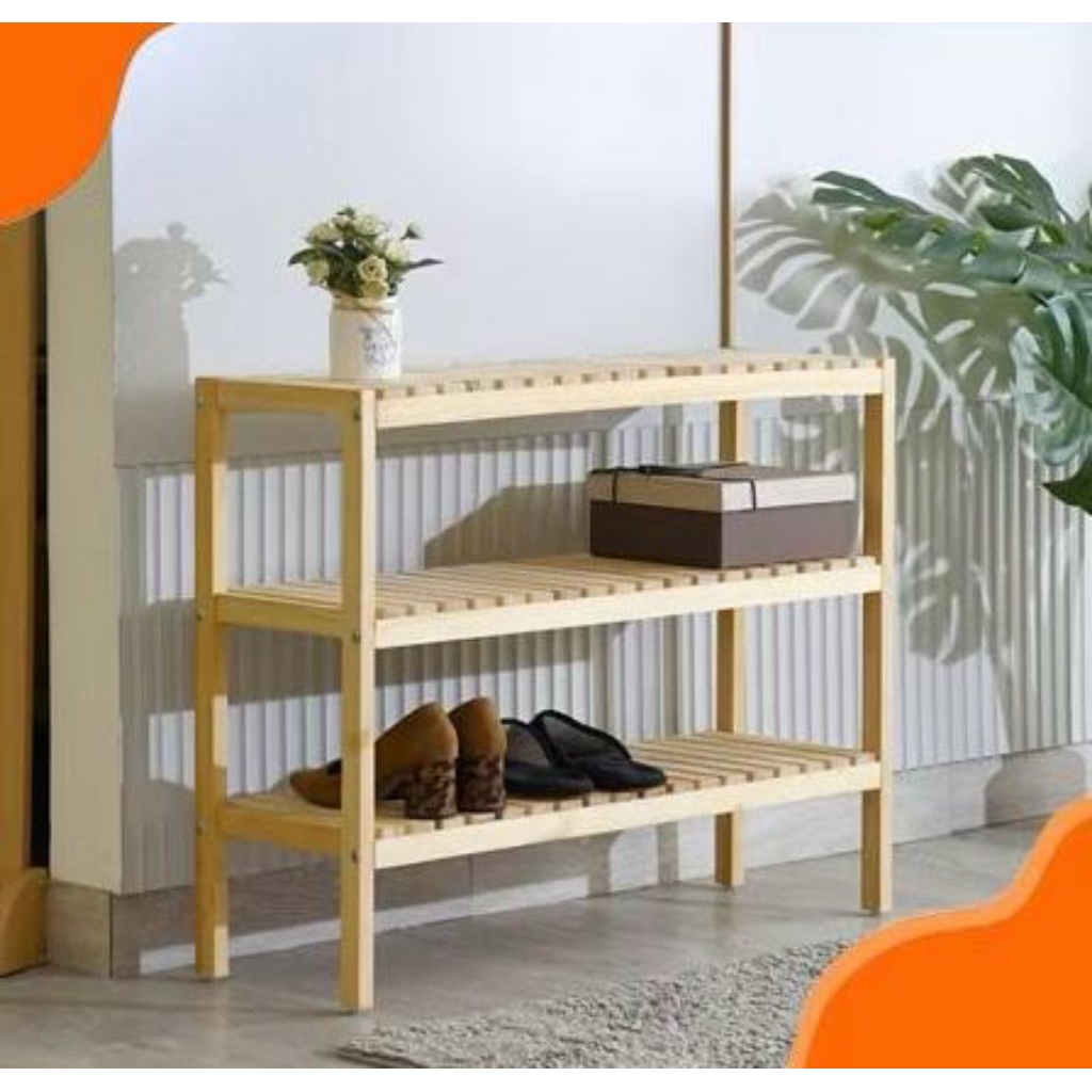Jual Rak otto wooden shelf 3 tingkat rak sepatu sandal rak buku susun ...