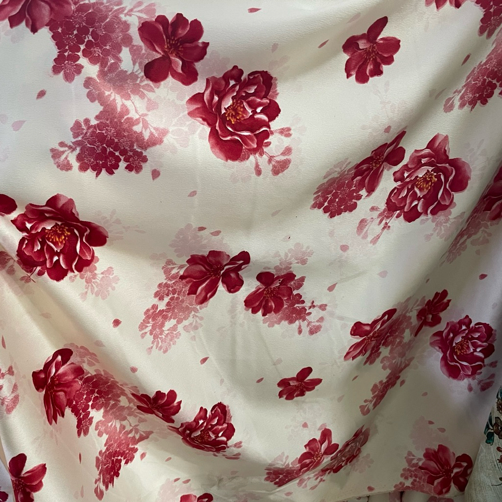 Jual kain satin silk bridal motif bunga premium - kain satin silk ...