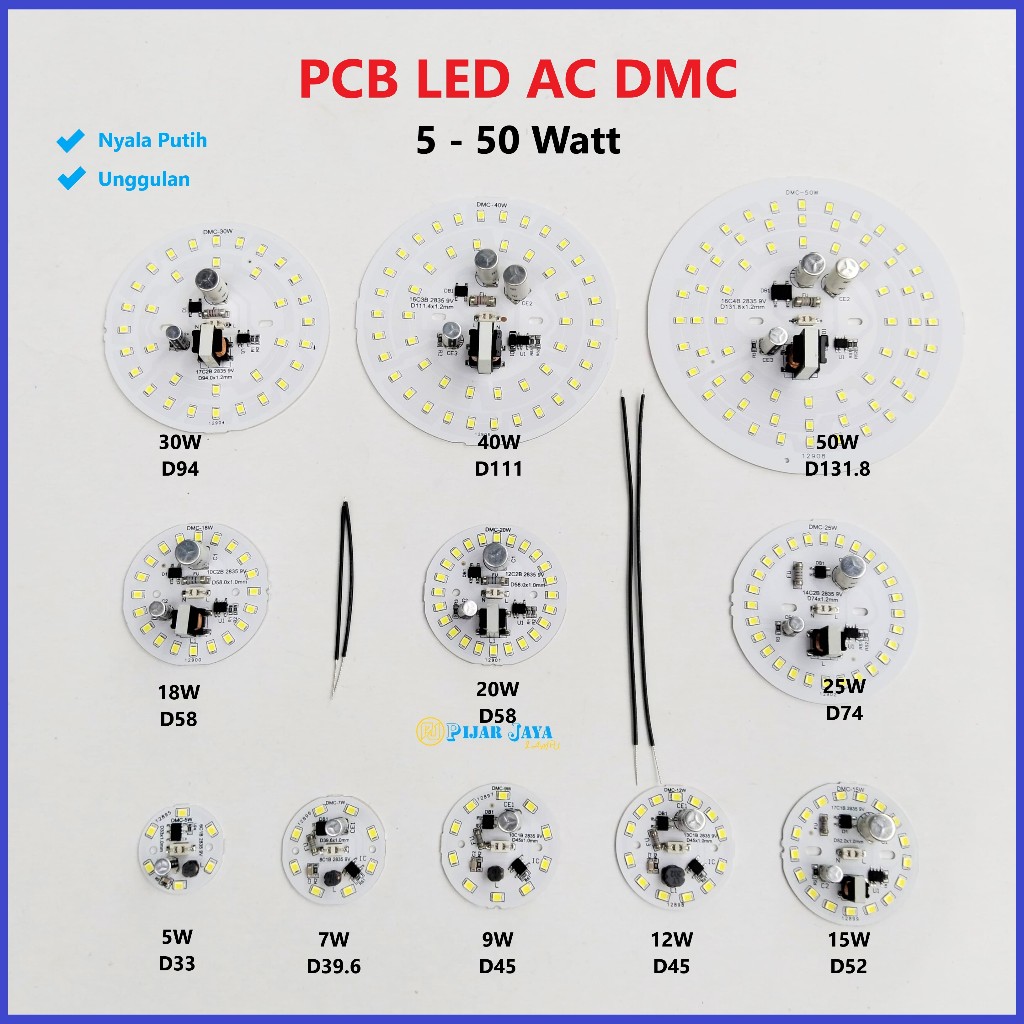 Jual PCB LED AC DMC 5 7 9 12 15 18 20 25 30 40 50 Watt Lengkap PCB ...