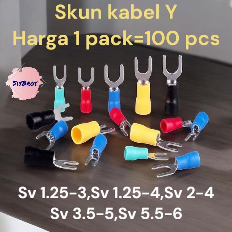 Jual 100 pcs Kabel Sekun Y Fork Isolasi SV1.25-3, 1.25-4, 2-4, 3.5-5, 5.5-6 Cable Lug Terminal ...