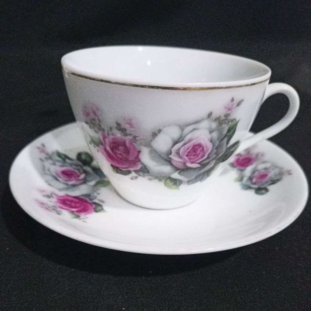 Jual Cangkir teh lawas motif bunga merah putih | Shopee Indonesia