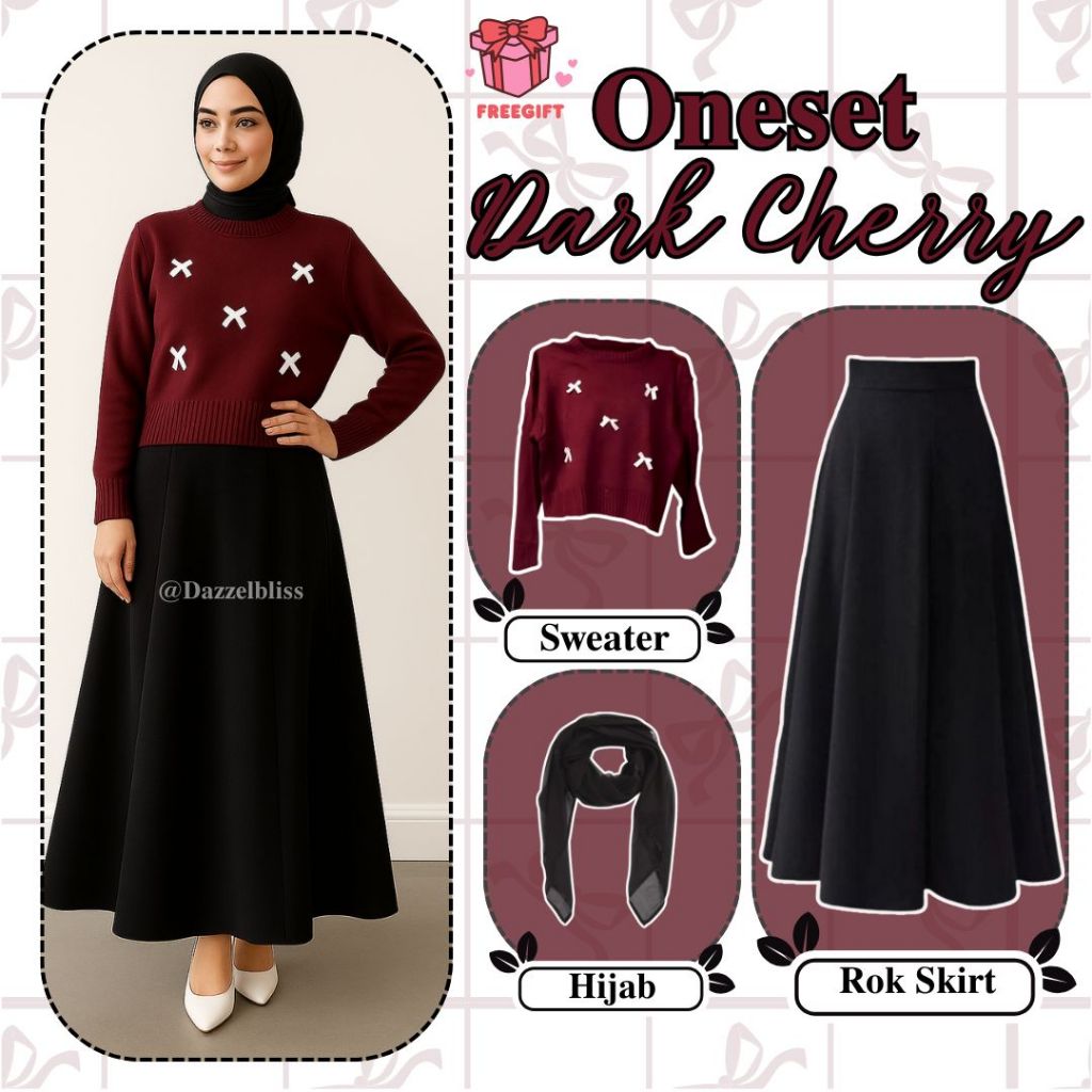 Jual 1 Set Outfit Remaja Perempuan [Rok Skirt+Sweater+Hijab] Oneset ...
