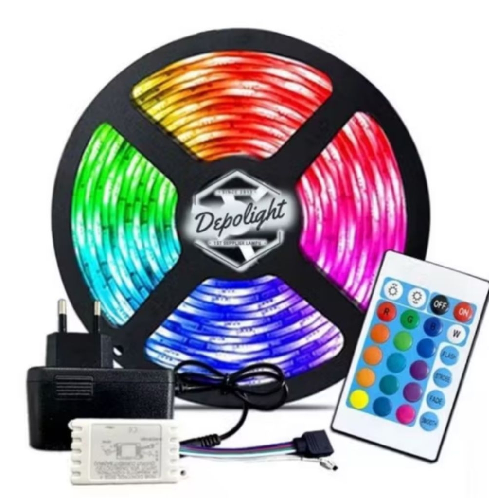 Jual Lampu LED strip RGB warna warni 2835 / 5050 set adaptor + remote ...