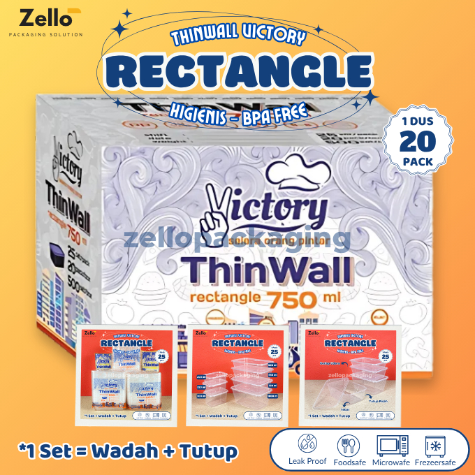 Jual [DUS] Thinwall Victory Rectangle 200 250 300 500 650 750 1000 ml ...