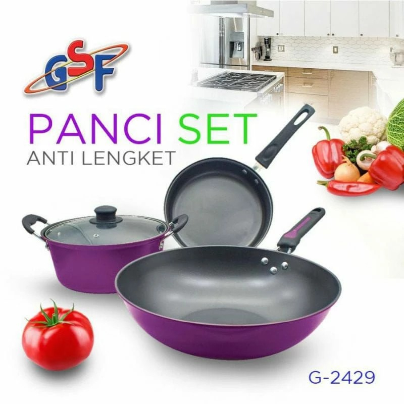 Jual PANCI SET ANTI LENGKET SERI TEFLON GSF G-2429 / panci set anti ...