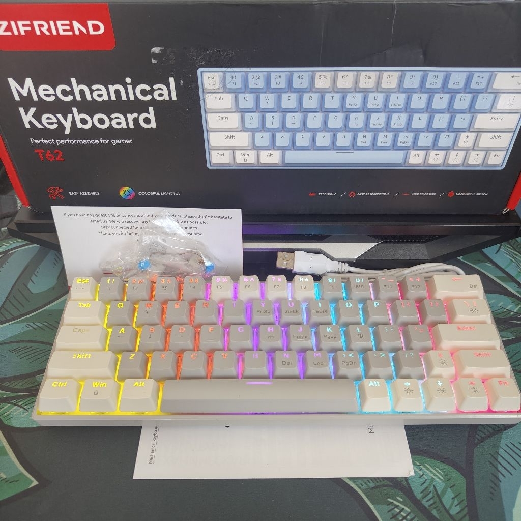 Jual ZIFRIEND T62 Mechanical Keyboard 63Keys 60% Layout Blue Switch RGB Gray&White, Blue Switch ...