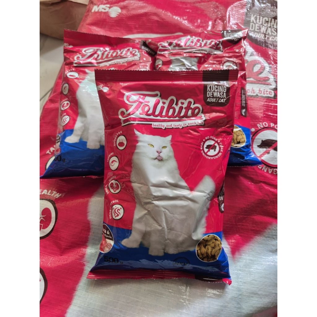 Jual FELIBITE Merah Biru Makanan Kucing varian Ikan Tuna 500gr | Shopee ...