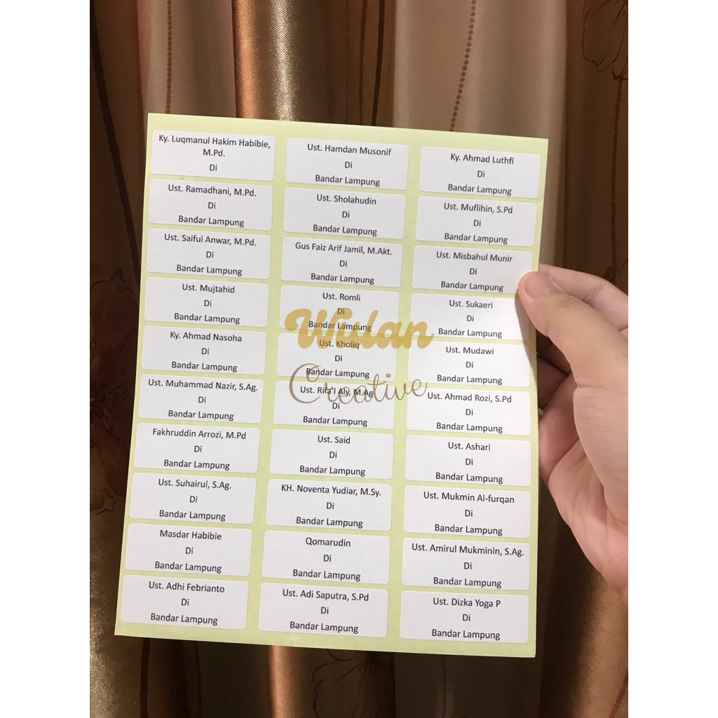 Jual Label Nama 107 Undangan Pernikahan, Khitanan dll. (1 Lembar isi 30 ...