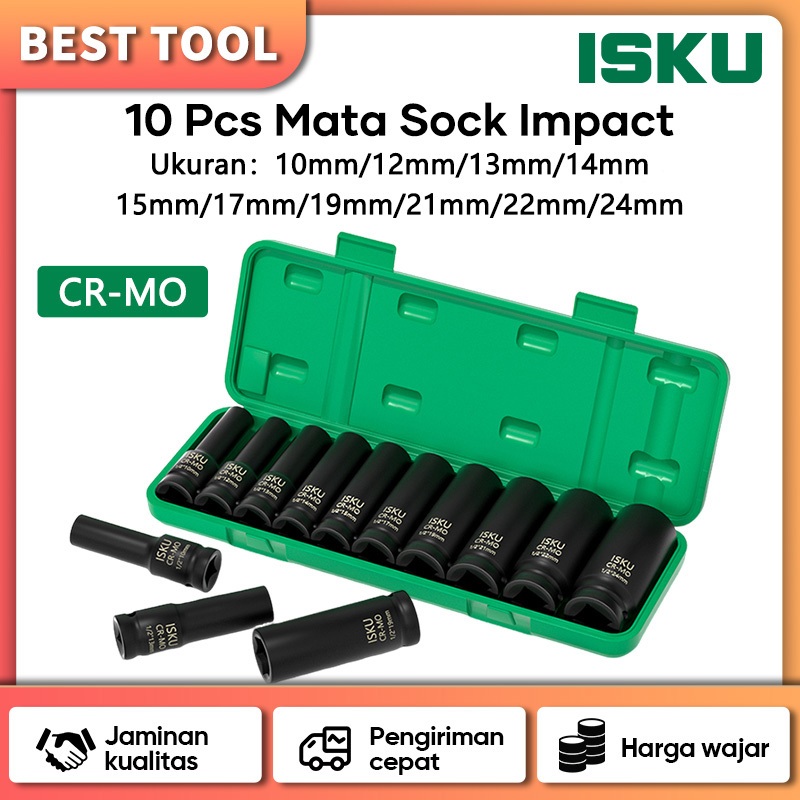 Jual ISKU Kunci Socket Extention Impact 10pcs Bahan Cr-Mo Panjang Mata Sock Impact 1/2‘’ 6pt 10 ...