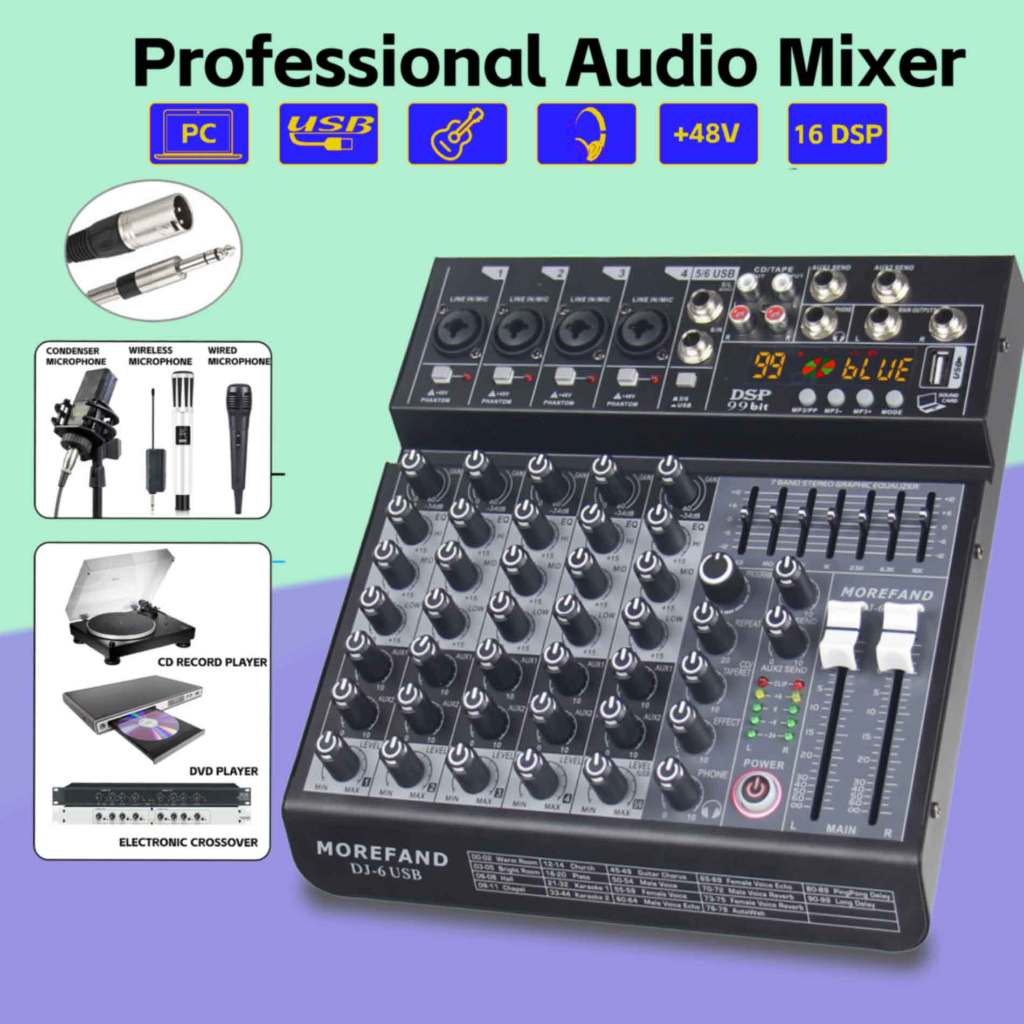 Jual Mixer Audio Profesional DJ6 built-in EQ 99DSP Bluetooth//USB//PC ...