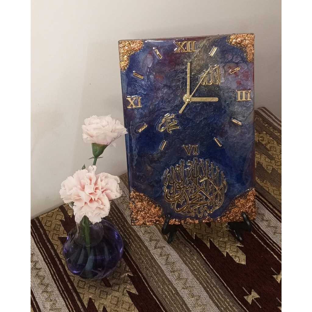 Jual Jam Dinding Meja Resin Art 20x30 cm dengan Kaligrafi Akrilik untuk ...