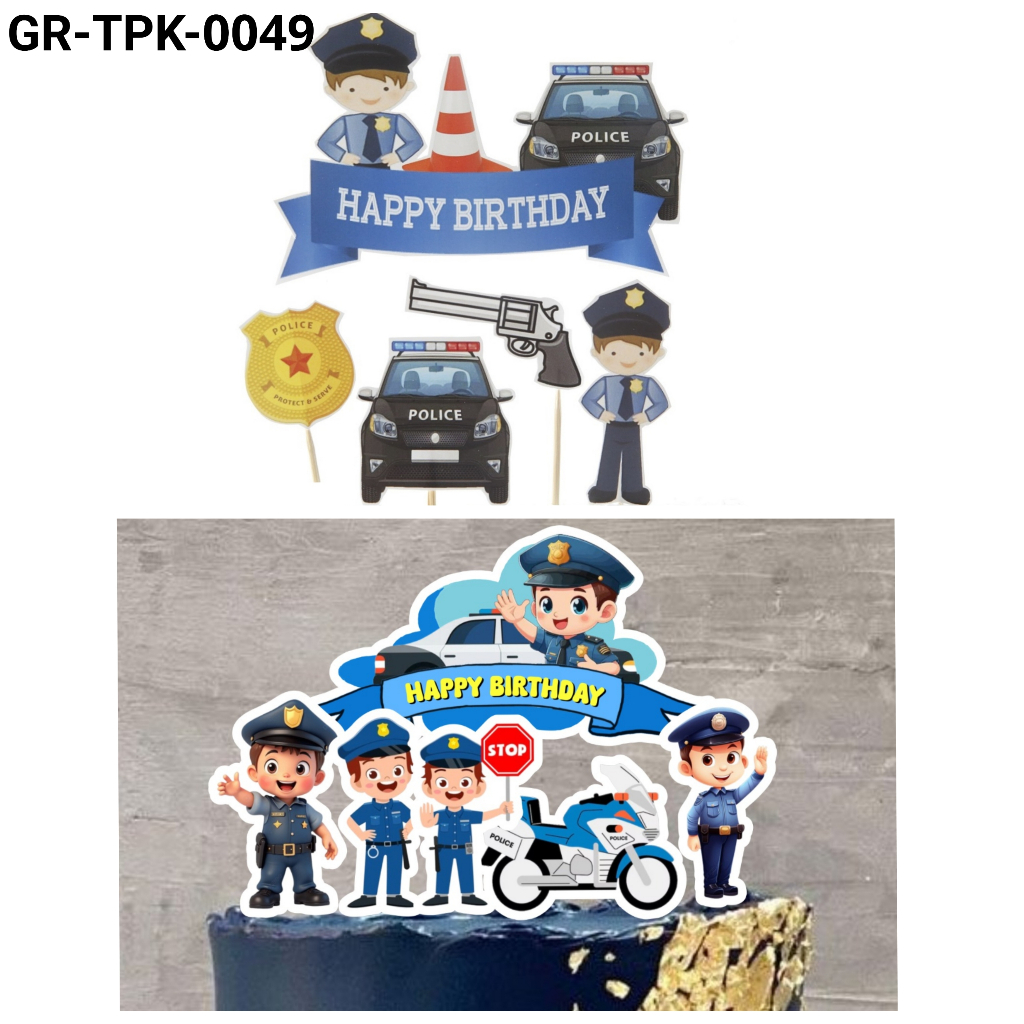 Jual TPK-0049 Topper kertas hiasan kue mobil polisi tembakan pistol ...