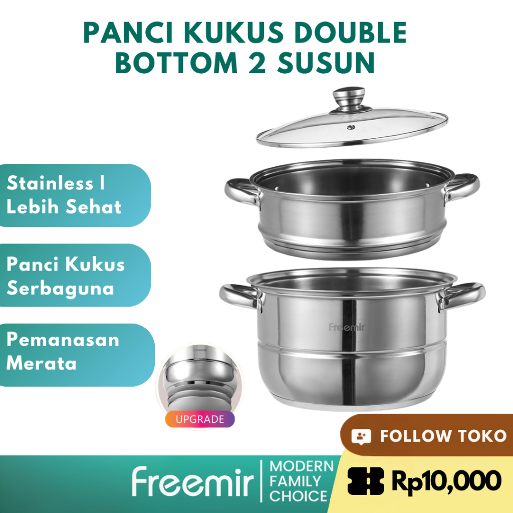 Jual [UPGRADED 2025] freemir Panci Kukus 2 Susun Stainless Steel Diameter 24cm Steamer Tebal ...