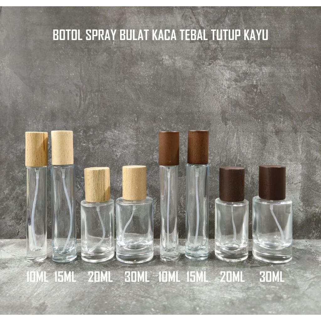 Jual Botol Parfum Spray Tutup Kayu Kaca Tebal Bulat Clear Refill Isi ...
