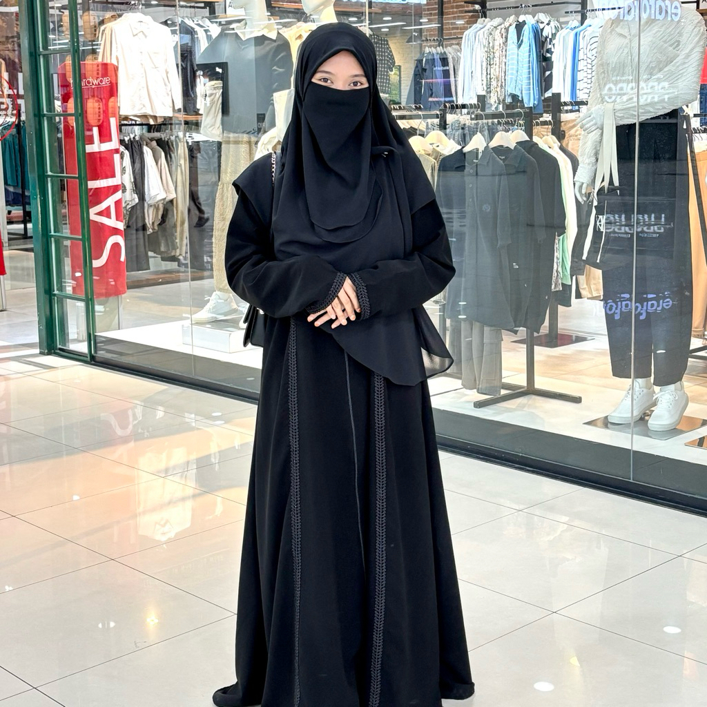 Jual Abaya Hitam 2 in 1 Abaya Outer zipper Renda Gamis Muslimah Abaya ...