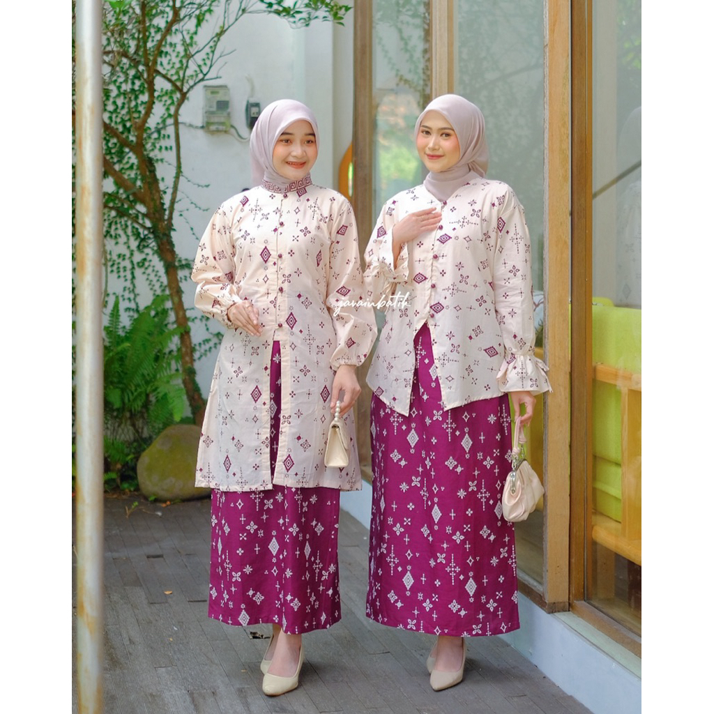 Jual javainbatik - SET BATIK CAP ORIGINAL WARNA MAGENTA - atasan wanita - tunik batik wanita ...