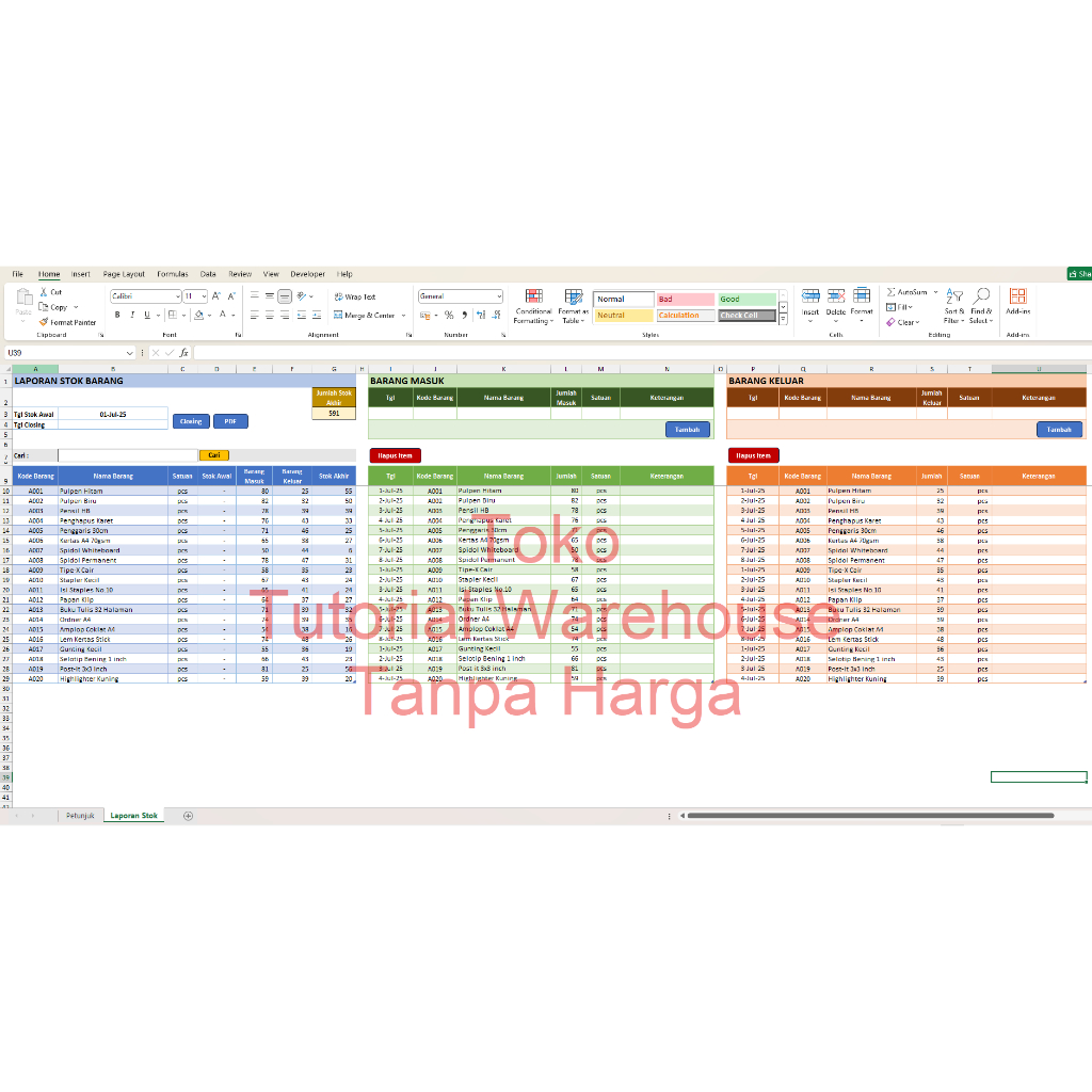 Jual Template Excel Stok Barang Keluar Masuk Otomatis Bisa Closing ...