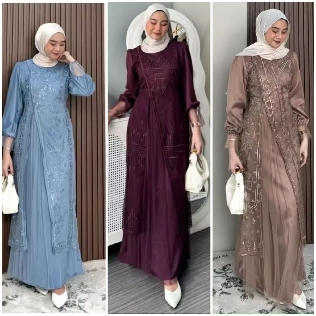 Jual Baju Kondangan Gamis Silk Velvet Mix Brokat Premium Dress Pesta ...
