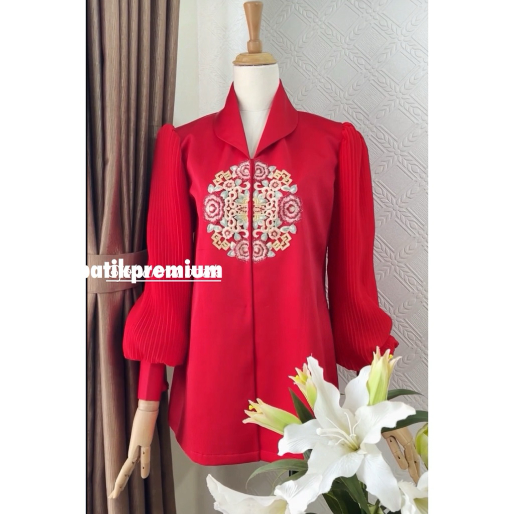 Jual ATASAN BATIK INDONESIA MERAH KATUN BORDIR | Shopee Indonesia