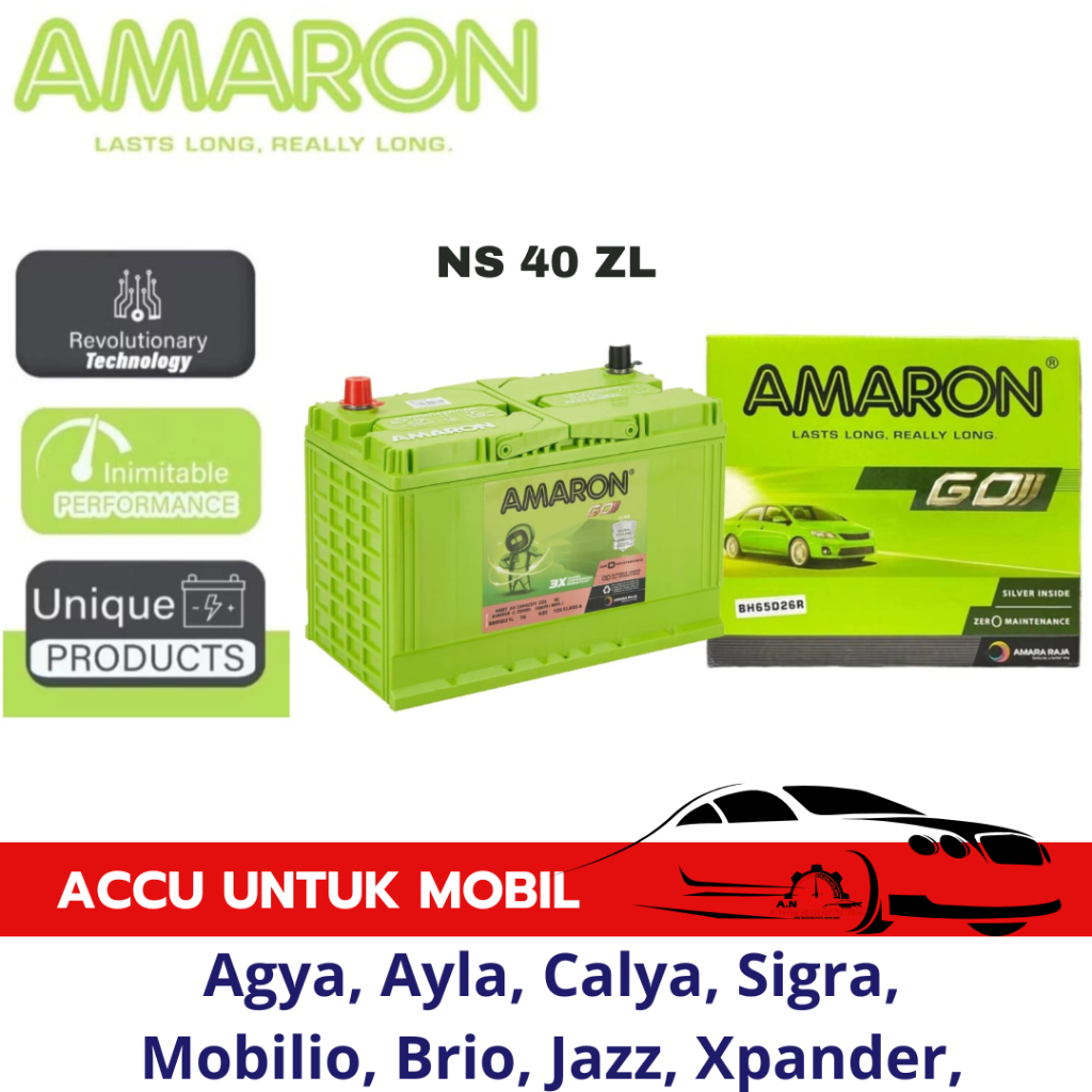Jual AMARON - Aki Kering Mobil NS40ZL 12v / 35Ah untuk Mobil Brio Jazz Freed Agya Ayla Calya ...