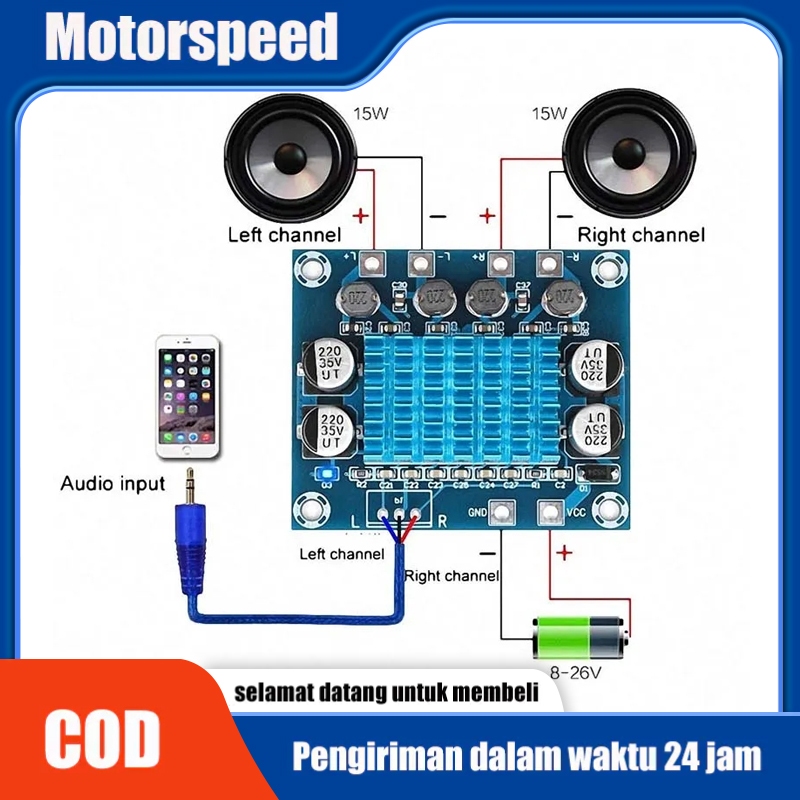 Jual MOTORSPEED Papan Penguat Audio Digital HD, Modul Penguat mp3, 12V ...
