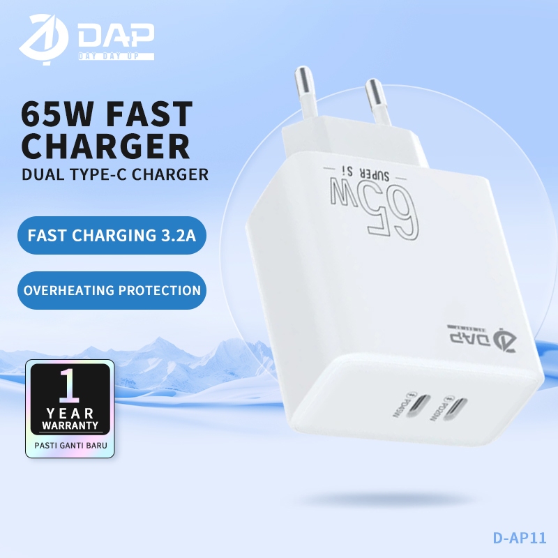 Jual DAP D-AP11 Adaptor Charger PD 65 Watt ( Dual Port Type C 20 Watt ...