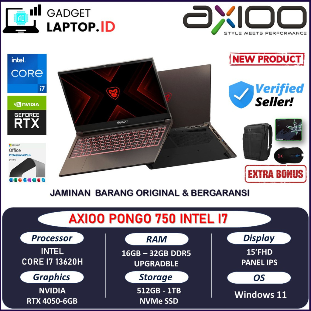 Jual Axioo Pongo 750 Intel Core i7 13620H 32GB 1TB RTX4050-6GB Full HD ...