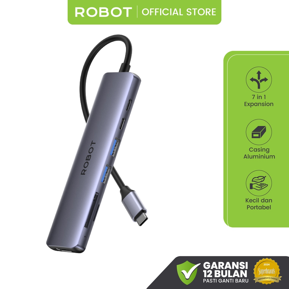 Jual ROBOT USB-C Hub Adapter 7-in-1 Multifungsi HDMI SD USB PD Docking ...