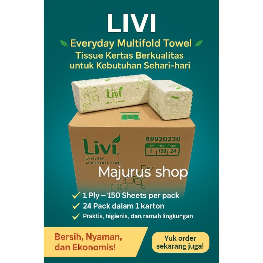 Jual [Paket 1DUS]-Tissue Livi Everyday Multifold 1ply 150 sheets ...